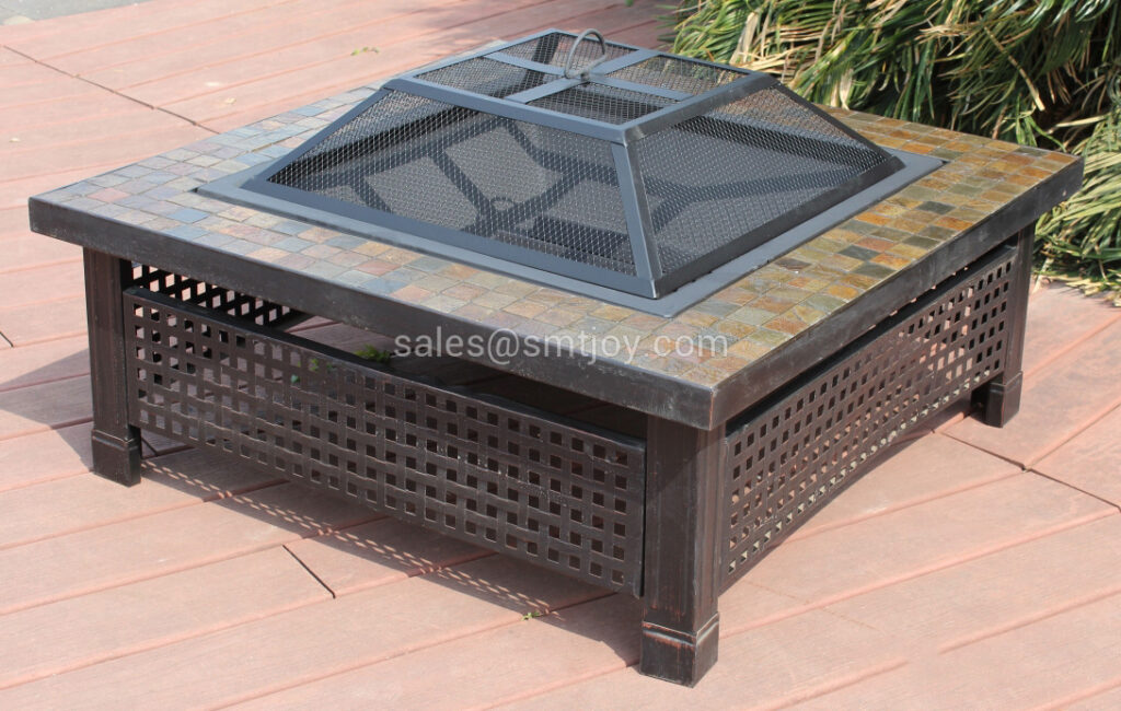 34-inch Square Slate Fire Pit Table